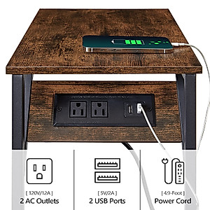 MAHANCRIS C Shaped End Table with Charging Station, Sofa Table with USB Ports and Outlets for Small Spaces, Small Side Table for Living Room, Bedroom, C Couch Table, Rustic Brown ETHR06E01