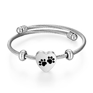 abooxiu Stainless Steel Cremation Bracelet, Heart Ashes Holder with Paw Print, Memorial Urn Bracelet for Cat Dog