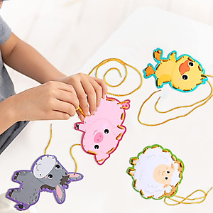 Pajean 10 Pieces Kids Farm Animal Lacing Cards Cardboard Sewing Cards Double Sided Lacing Playing Games for Children Developing Imagination Education Supplies JB-220602-J Multicolor