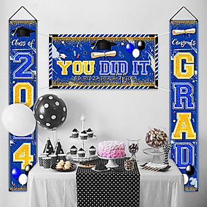 GPWXYYY Blue and Gold Graduation Decorations Class of 2024 Class of 2024 Porch Sign Congrats Grad Banner and You Did It Graduation Banner for Graduation Decorations 2024