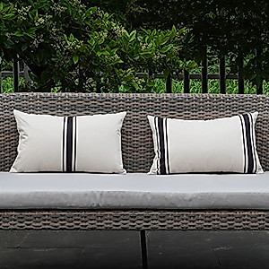 ONWAY Outdoor Pillow Covers Waterproof 12X20 Set of 2 Lumbar Throw Pillow Cover Beige and Black Striped Outdoor Pillows for Patio Furniture