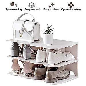 SHOEWAY 6-Tier Shoe Organizer Rack, Stackable and Adjustable Multi-Function Space-Saving Shoe Storage Shelf, Ideal for Entryway Hallway Closet Cabinet Walkway Bill Living Room Corridor Balcony [Khaki]