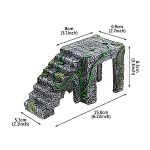 Dark Gray Green Turtle Platform,Artificial Resin Platform Stairs for Tortoise Climb Stone Habitat Ornament, 6.22" x 2.7" x 3.3" (L*W*H)