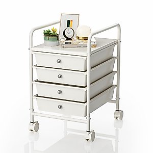4-Tier Utility Cart with 4 Drawers, Rolling Utility Cart with 2 Lockable Wheels, Multipurpose Mobile Rolling Drawer Cart, Easy Assembly Office Bathroom Kitchen (4 Layers New)