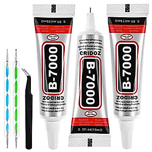 B7000 Rhinestone Glue for Jewelry Making, Clear Glue for Crafts Fabric Glue with Precision Tips Adhesive Glue with Dotting Pens Tweezers for Metal Stone Nail Art Beading Wood Glass 0.5 fl oz, 3 Packs