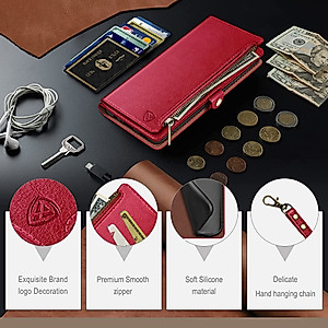 XcaseBar for iPhone 13 Pro Max 6.7" Wallet case with Zipper Credit Card Holder【RFID Blocking】, Flip Folio Book PU Leather Phone case Shockproof Cover Women Men for apple 13 Pro Max case Red