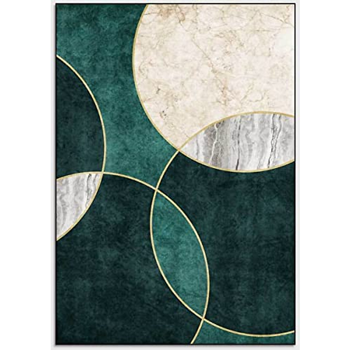 Emerald Green Beige Marble Gold Circles Pattern Modern Area Rugs 5x8 Non-Shedding Modern Art Carpets Rugs for Living Dining Room Bedroom Retro Home Office Floorcover Runner Rug