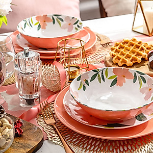 Zak Designs Melamine Dinnerware Set, 12-Piece, Service for 4, Blossom (Apricot)