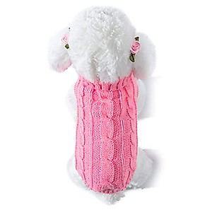 Small and Medium Dog and Cat Classic Sweater Knitwear Knitted Sweater Clothes (Back Length 12”, Pink)