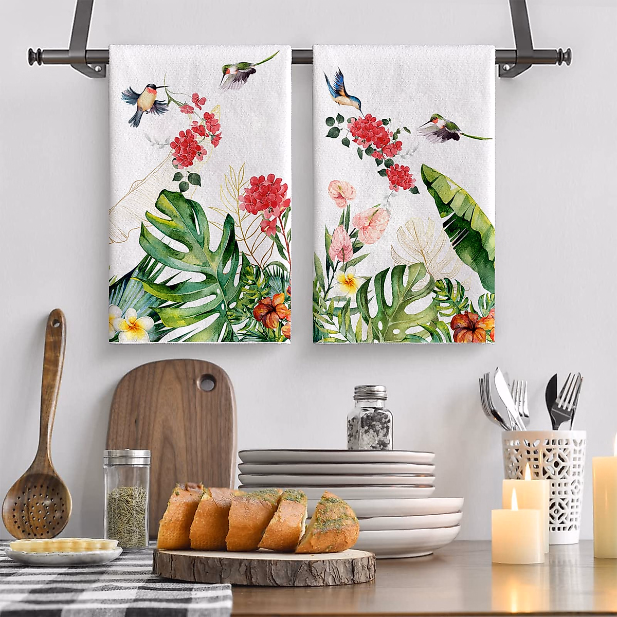 Lebsitey Hummingbird Geranium Flower Bird Kitchen Towel, 2 Pack Kitchen Towel, Absorbent Drying Tea Towel for Cooking Baking, 18 x 28 (Hummingbird Geranium)