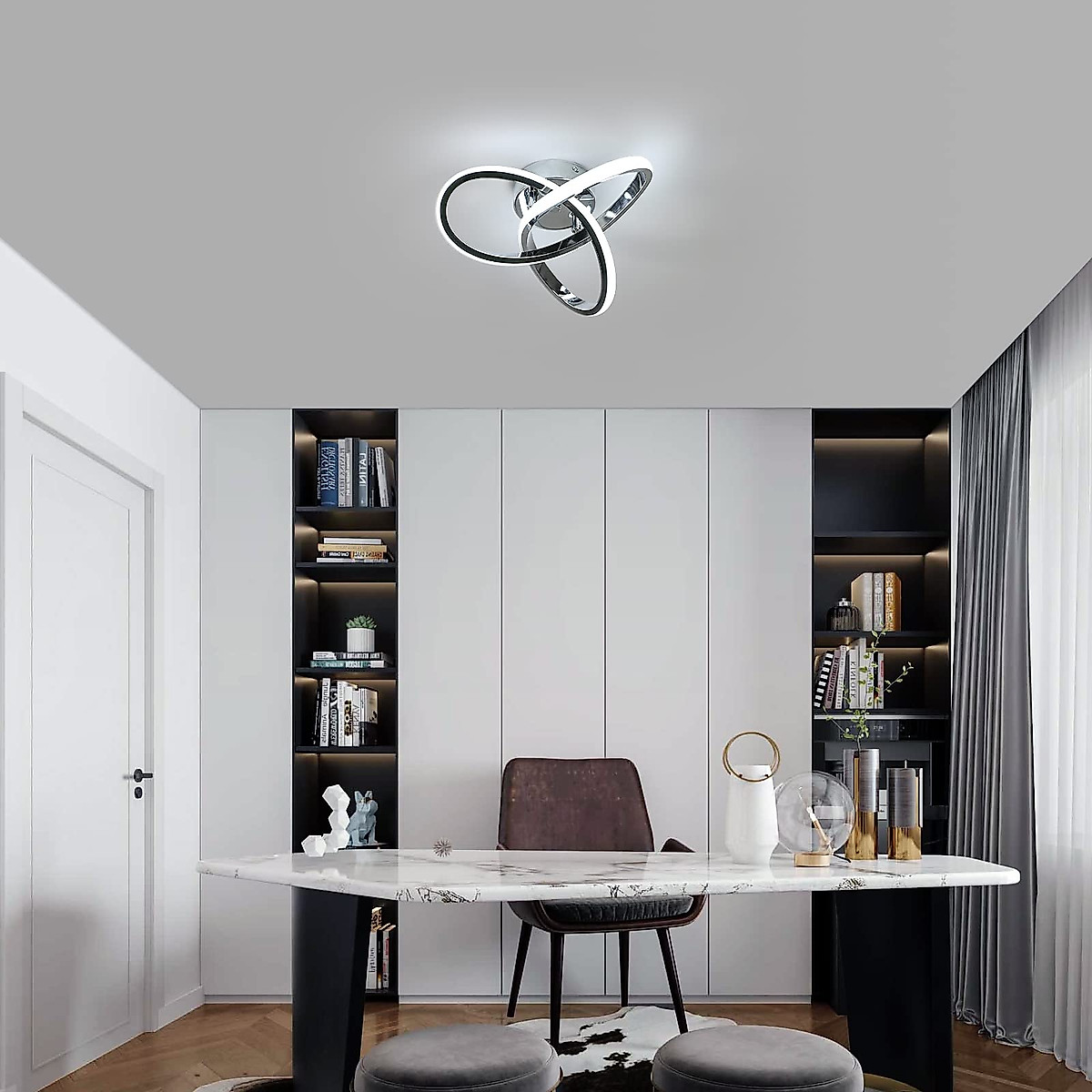 DELIPOP LED Ceiling Light, Acrylic Modern Celing Light Fixture, 22W 6500K Metal Curved Creative Design Hallway Light Fixtures Ceiling Lamp for Hallway Kitchen Bathroom Attic Aisle Staircase Bedroom