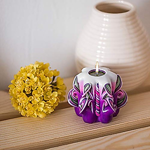 Carved Candles - 2,5 inches Purple Pink Green White - Candles Hand Carved - Hand Carved Unity Candles - Handmade Carved Candles - Flower Candles - Hand Carved Decorative Candles