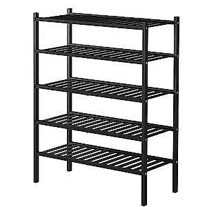 ROMGUAR CRAFT 5 Tier Bamboo Shoe Rack for Closet Free Standing Wood Shoe Shelf for Entryway Small Space Stackable 27"x11"x33" (Black)