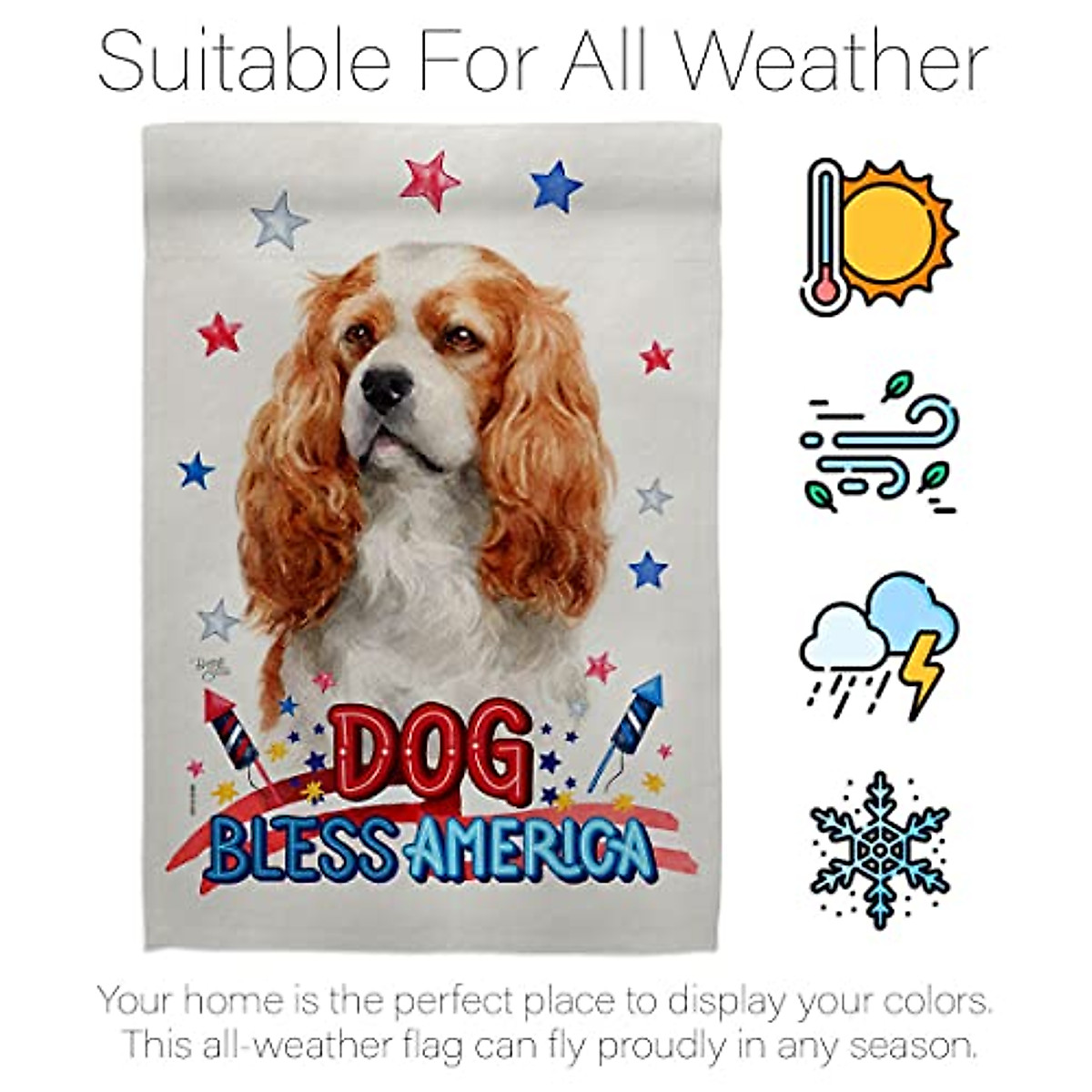 Breeze Decor Patriotic Cavalier King Spaniel Garden Flag-Set Wood Dowel Dog Puppy Spoiled Paw Canine Fur Pet Nature Farm Animal Creature House Banner Small Yard Gift Double-Sided, Made in USA