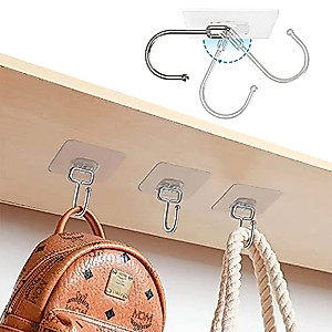 Hooks for Hanging Heavy Duty, Self Adhesive Wall Hooks for Coats, 10 Pack Damage Free Large Adhesive Hooks Transparent