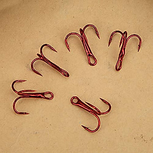 VGEBY Fishing Hooks Treble Hooks Kit 100pcs Red High Carbon Steel Strong Sharp Round Bend Fishhook Fishing Accessories(8#) Fish Hook Supplies