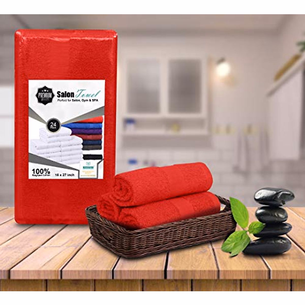 MAGTEX Cotton Salon Towels (24-Pack, Red,16x27 inches) - Soft Absorbent Quick Dry Gym-Salon-Spa Hand Towel (Red)