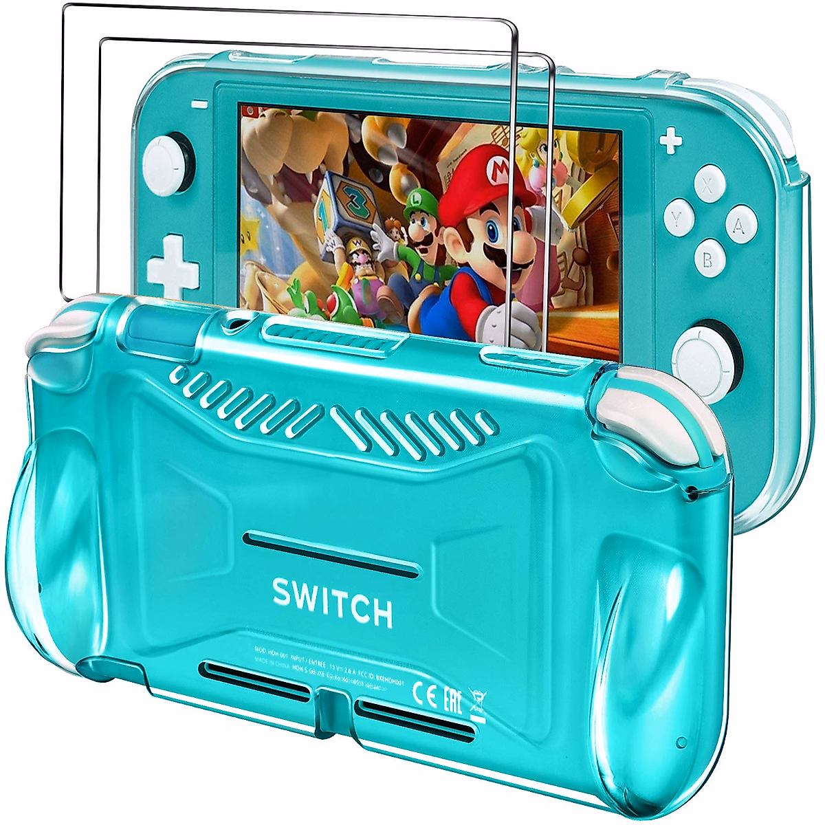 [2+1Pack]iVoler Tempered Glass Screen Protector for Nintendo Switch Lite(2Pack)with Case Carrying Protective TPU Case for Nintendo Switch Lite, Grip Cover with Shock-Absorption Anti-Scratch, HD Clear