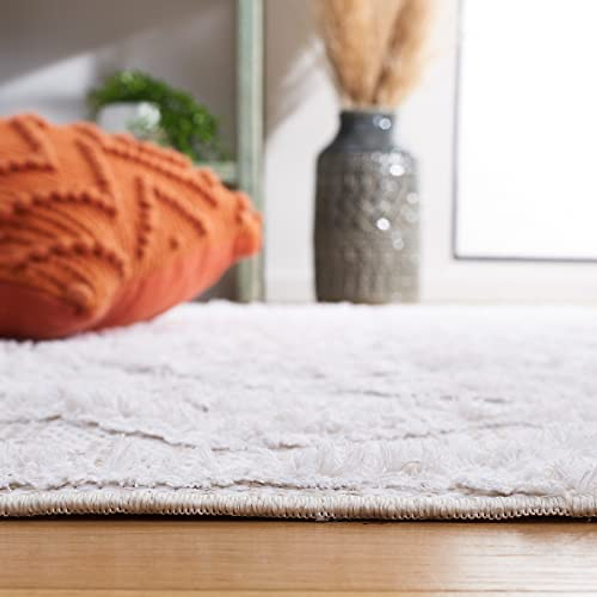 Safavieh Augustine Collection 6'4" x 6'4"Square Ivory/Beige AGT756A Moroccan Boho Rustic Fringe Area Rug