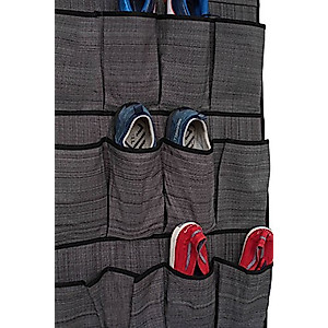 Internet's Best Over the Door Hanging Shoe Organizer - 20 Pocket Closet Shoe Bins - Large Canvas Pockets - College Dorm or Small Apartment - Grey