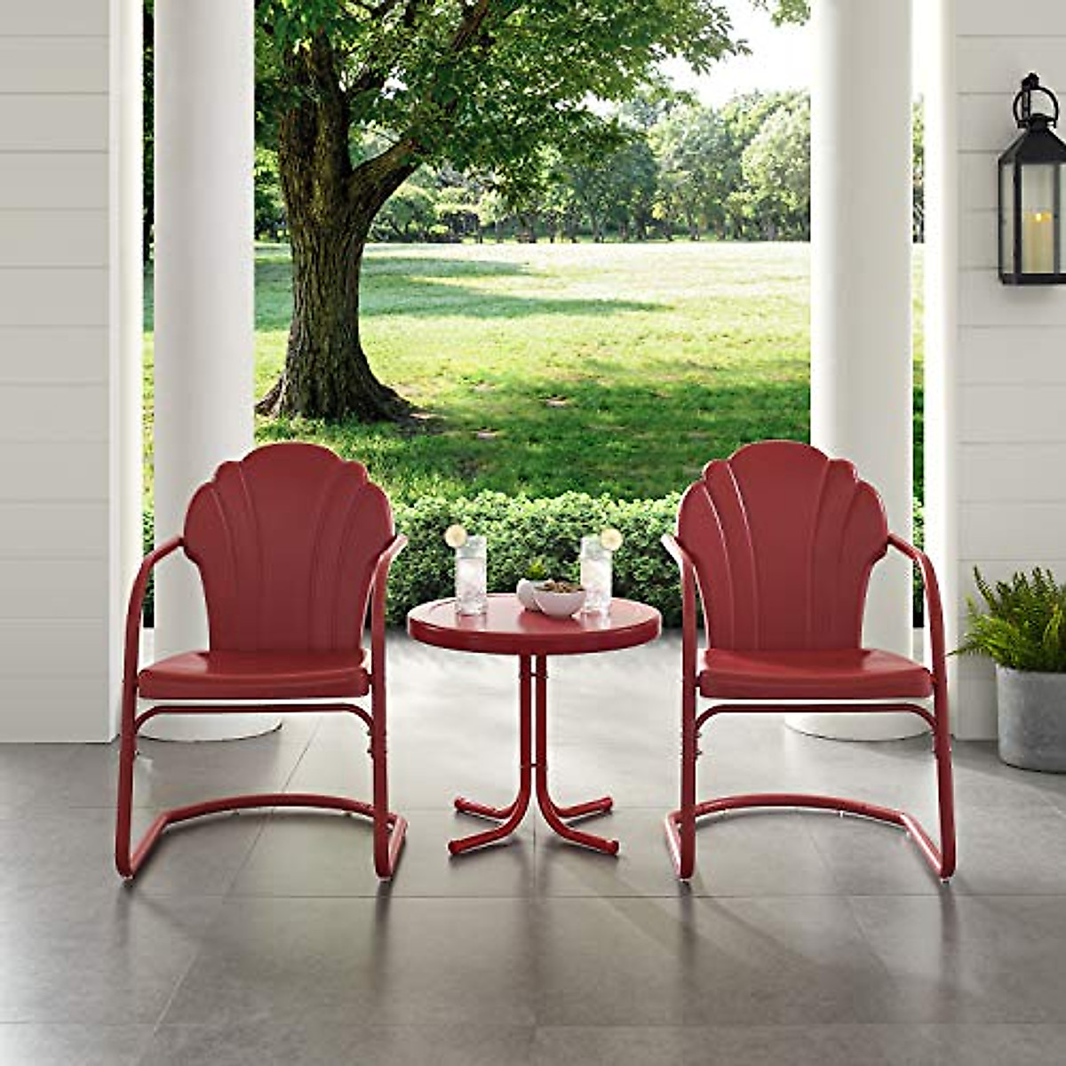 Crosley Furniture KO10011RE Tulip Retro Metal 3-Piece Seating Set (2 Chairs and Side Table), Red