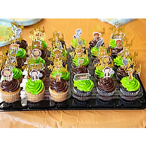 Honbay 48PCS Double Sided Zoo Animal Theme Dessert Muffin Cake Cupcake Toppers Picks Cake Decoration for Jungle Safari Themed Party, Baby Shower or Birthday Party Decoration,etc