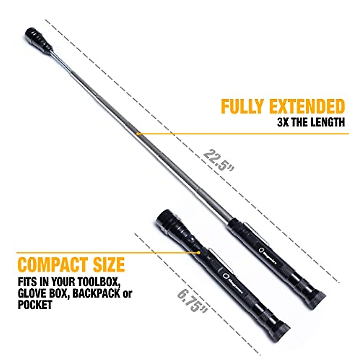 Magnelex Magnetic Pickup Tool - Stocking Stuffers for Men - Christmas Gift for Dad, Husband, Son. Unique Gift and Stocking Stuffer Idea. Telescoping Magnet Stick with LED Lighted Head & Magnetic Base