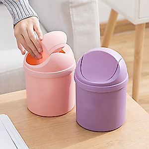 Small Bin, Mini Desk Bin PP Compact Intimate Desktop Bin with Lid Design for Home Kitchen Desk Bedroom(Purple)