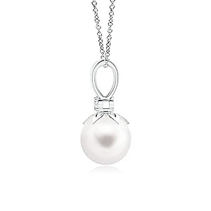Angara June Birthstone - Freshwater Cultured Pearl Pendant Necklace with Diamond in Sterling Silver (8mm)