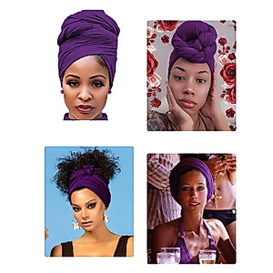 Harewom Head Wraps for Black Women Stretchy Head Scarf African Hair Wraps for Dreads Locs Natural Hair Turban Headwraps Jersey Tie Headbands(Purple and Light Purple)