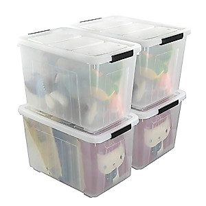 Waikhomes 4 Pack Large Plastic Storage Boxes, Large Lidded Storage Bins with Wheels, 70 L