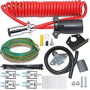 CARROFIX Universal 7 Pin to 6 Pin Wire RV Towed Vehicle Wiring Kit 8FT Coiled Cord Cable Trailer Harness Wiring Connector