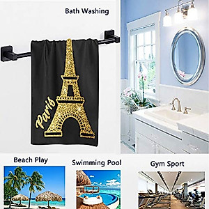 Naanle Beautiful Golden Shiny Eiffel Tower Print Soft Large Hand Towels for Bathroom, Hotel, Gym and Spa (16" x 30",Black)