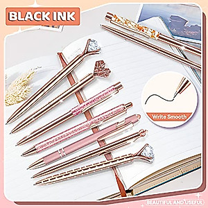 Airevesket 9 PCS Rose Gold Ballpoint Pen Set, Rose Gold Desk Accessories, Crystal Diamond Pen Black Ink Rose Gold Pens, Metal Ballpoint Pens for Office Gifts Wedding Gifts Party Supplies(Rose Gold)