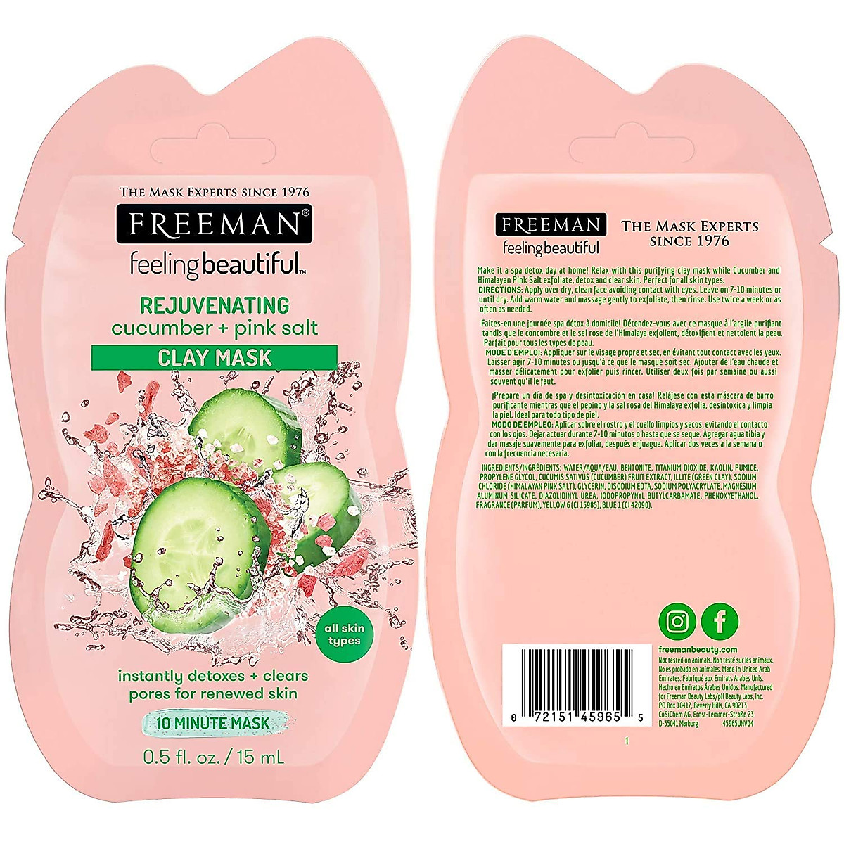 FREEMAN Facial Mask Variety Pack: Clay, Gel, Mud, & Peel-Off Skincare Masks, Hydrating, Detoxifying, Clearing, & Rejuvenating, Travel-Friendly Sachets, 18 Count