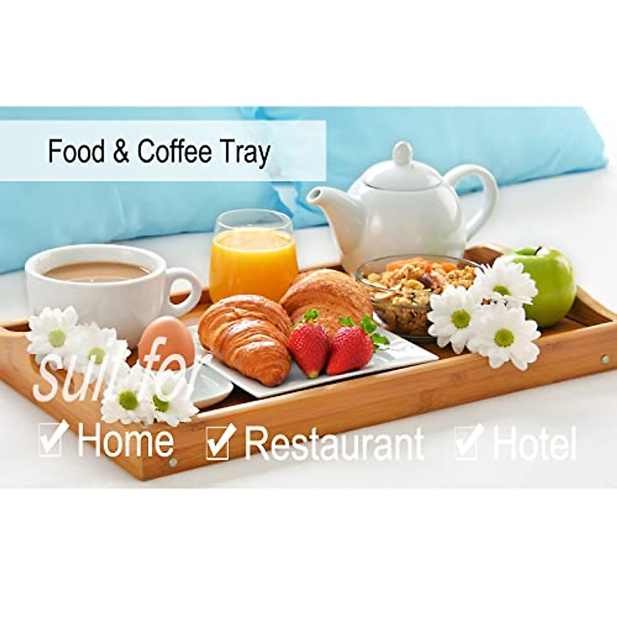 Decorative Tray Wood Rectangular Serving Trays Resin Tray with Handles Food Coffee Table Kitchen Tray for Home,Restaurant,Hotels,Motels,Lodging and Travel