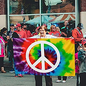 BAIFUMEN Salomao Peace Sign Tie-Dye Flag 3x5 Ft Outdoor Garden Decor Porch Lightweight Flag - Uv Fade Resistant