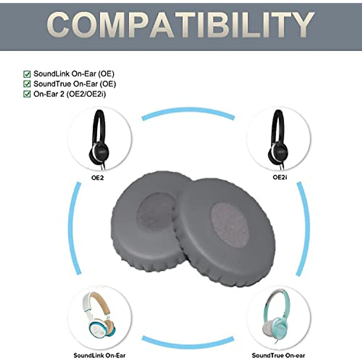 Replacement OE2 Ear Pads Earpads Cushion Ear Cups Compatible with Bose OE2 OE2i Soundtrue SoundLink On-Ear Headphones (Grey)