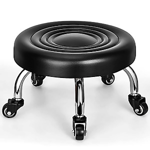 FLOLXNB Low Rolling Stool, Low Stool with Wheels, PU Leather Low Roller Seat Stool Chair, Rolling Seat Stool for Home Office Garage Shop (Style 2)
