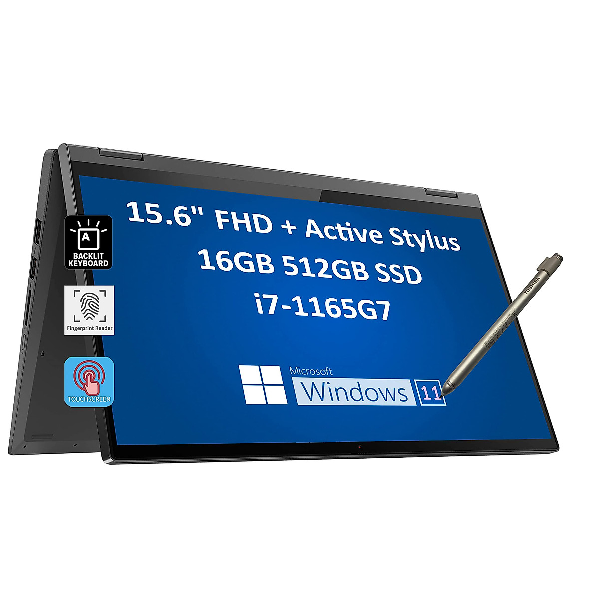 Lenovo IdeaPad Flex 5 5i 15.6" FHD 2-in-1 Touchscreen (Intel 4-Core i7-1165G7, 16GB RAM, 512GB SSD, Webcam, Active Stylus), Full HD IPS Convertible Laptop, Fingerprint, Backlit, Win 11 Home (Renewed)