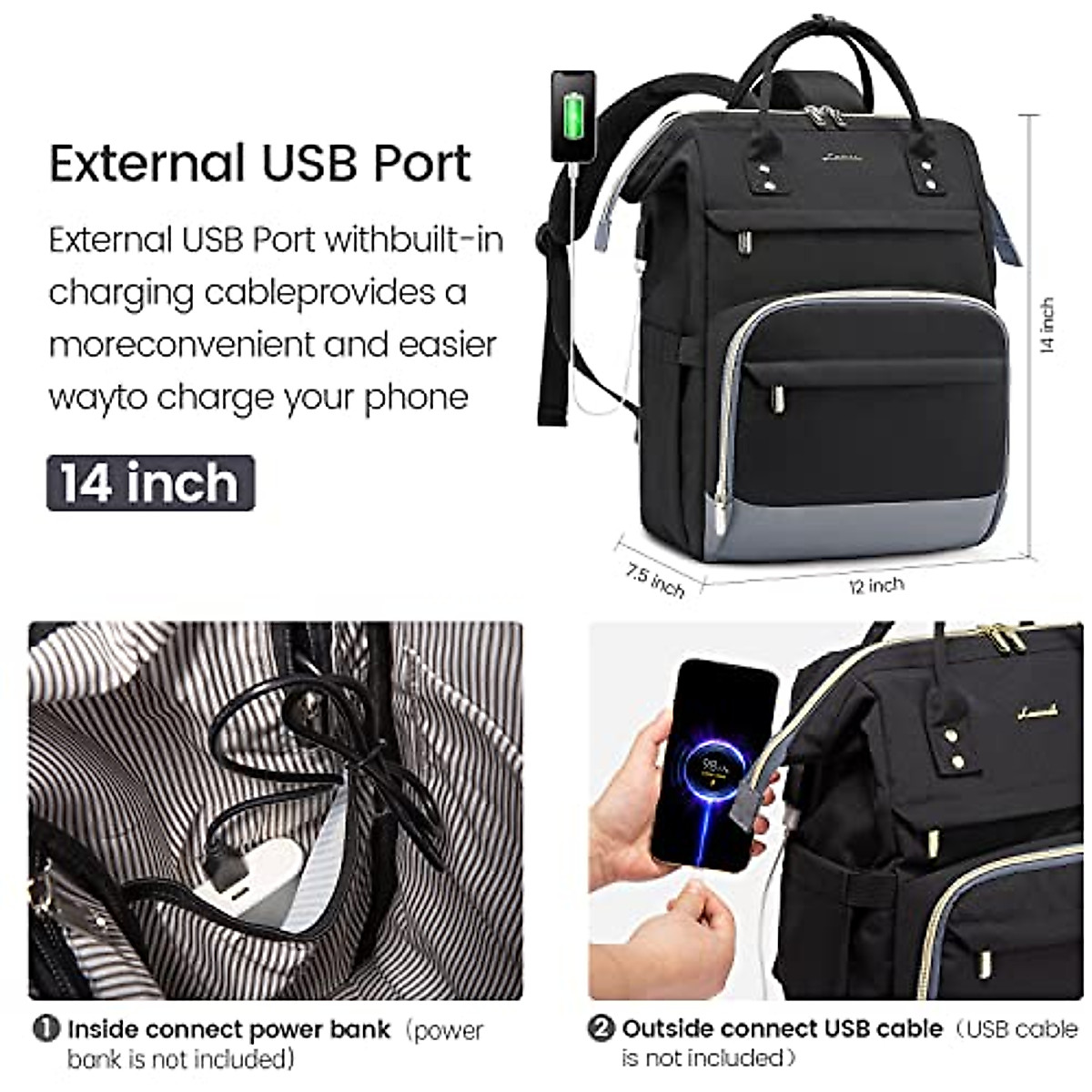 LOVEVOOK Laptop Backpack for Women Backpack Purse 14 Inch Travel Work Backpack Nurse Teacher Bag Large Capacity Computer Backpack with USB Port