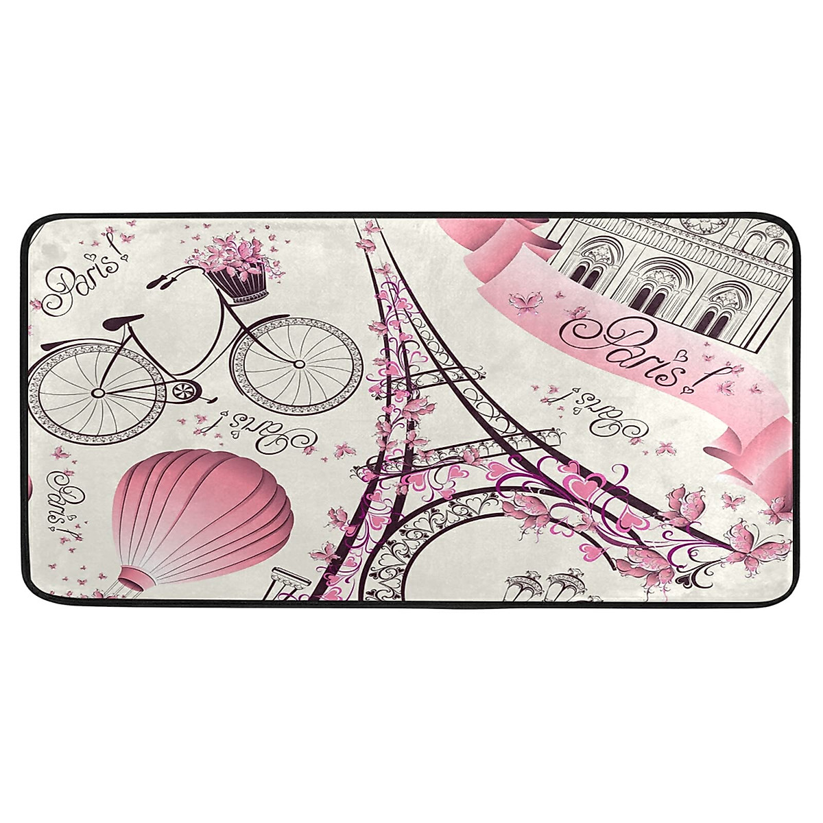 Paris Eiffel Tower FranceKitchen Rugs France Bicycle BalloonKitchen Floor Mats Bath Rug Non Slip Doormat Carpet Area Rugs for Entryway Bedroom Living Room Home Decor 39 X 20 Inch