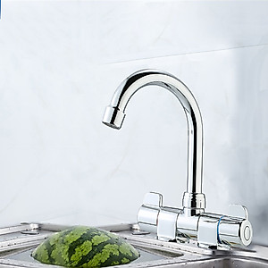 Kitchen Faucet,Wall/Deck Mounted RV Faucet Rotating,Stainless Steel Two Handle Deck/Wall Mounted RV Kitchen Faucet Hot and Cold Water Mixer Tap for Motorhome Travel Trailer