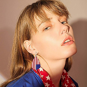 Wremily 8 Pairs Teardrop Leather Baseball Earrings For Sport Lover USA Flag Statement Leaf Leather Dangle Earring Set For Women Lightweight