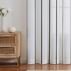 WEST LAKE Stripe Linen Sheer Curtain Grommets Top Pinstripes Rustic Farmhouse Semi Sheer Window Treatment Sets for Dining, Living Room, Bedroom, Gray and White Stripe, 52''x84'', 2 Pieces