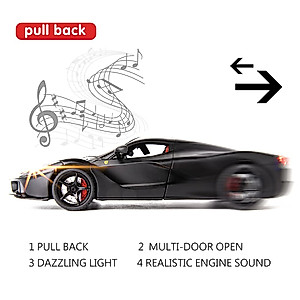 BDTCTK Compatible for 1:22 Ferrari RAFA Toy Model Car, Zinc Alloy Pull Back Car with Sound and Light and Body Door Opened, Toy Car for Kids Boy Girl Gift Black