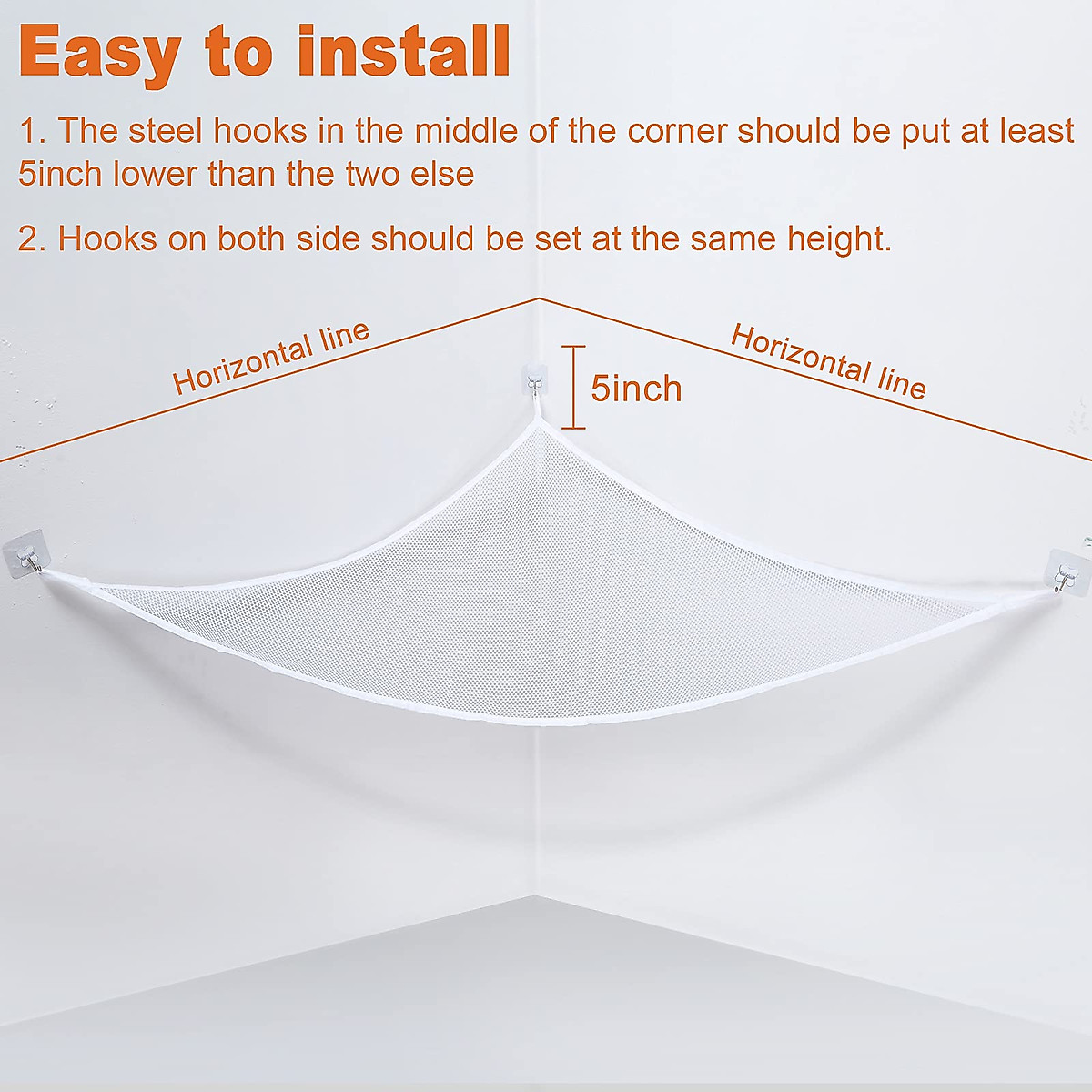 Storage Hammock Nets Toy Net Holder Stuffed Animal Hammocks Toy Mesh Hammock Jumbo Wall Sling Corner Mesh Toy Organizer with Hooks for Bedroom Plush Toys (White)