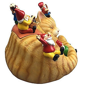 By Mark & Margot - Outdoor Garden Gnomes Picnic Sleeping Cat Statue - Beautiful Funny Novelty Gift (One Size, Blue)