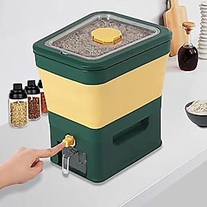 Rice Food Storage Containers, Collapsible 11.6 to 26 Lbs Rice Dispenser with Airtight Locking Lid, Grain Container Food Storage Bin for Kitchen, Dog Pet Cat Flour Sugar Kitchen Pantry Holder