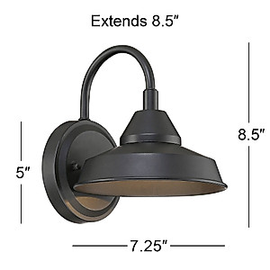 John Timberland Westley Rustic Farmhouse Outdoor Barn Light Fixture Black LED Gooseneck Arm Dark Sky 8 1/2" for Exterior Deck House Porch Yard Patio Outside Garage Front Door Garden Home Roof